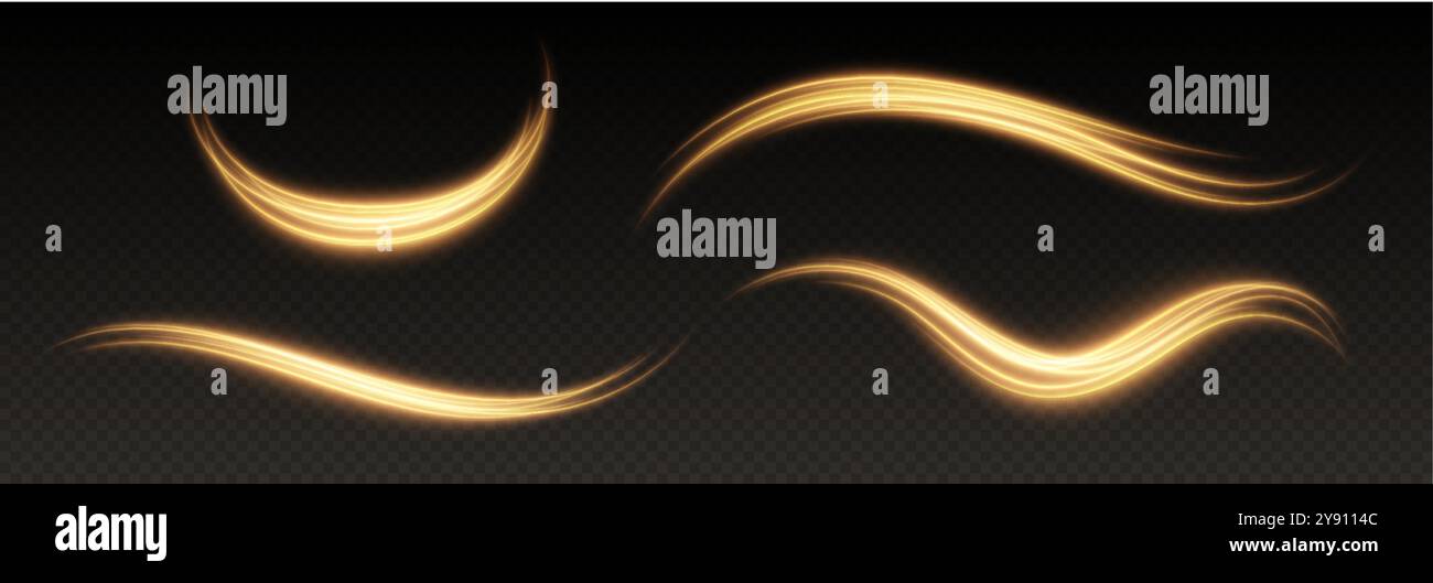 Glowing waves and curves, speed lines light effect, neon magic rays ...