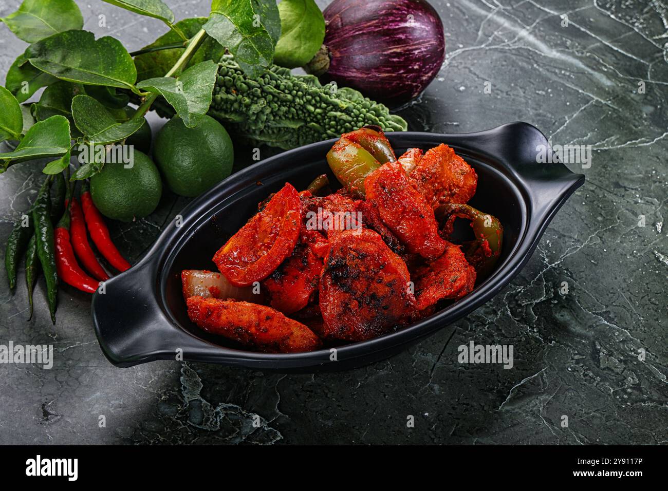 Indian cuisine - chicken red tikka barbecue Stock Photo - Alamy