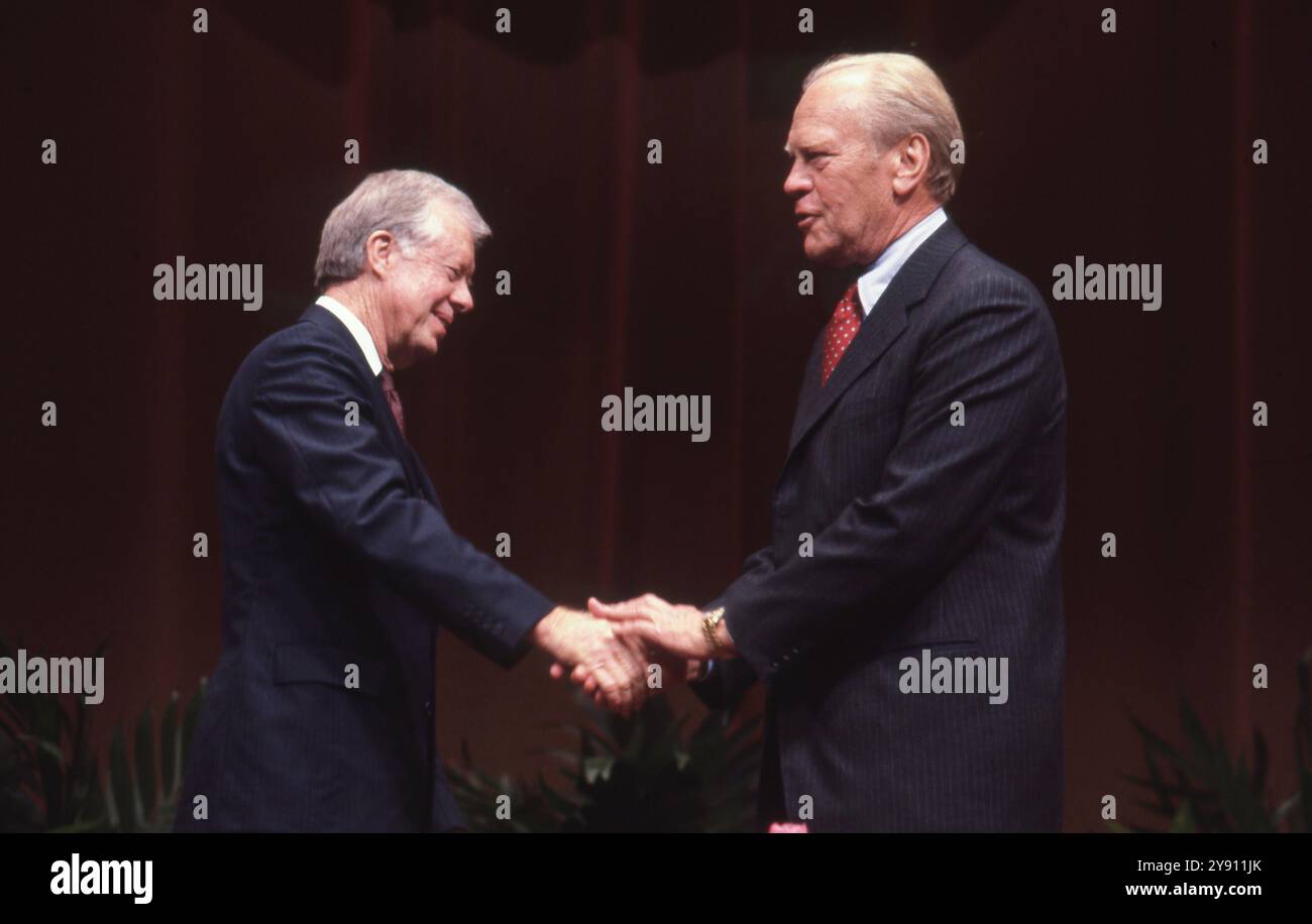 Former U.S. President JIMMY CARTER (left) greets former President ...