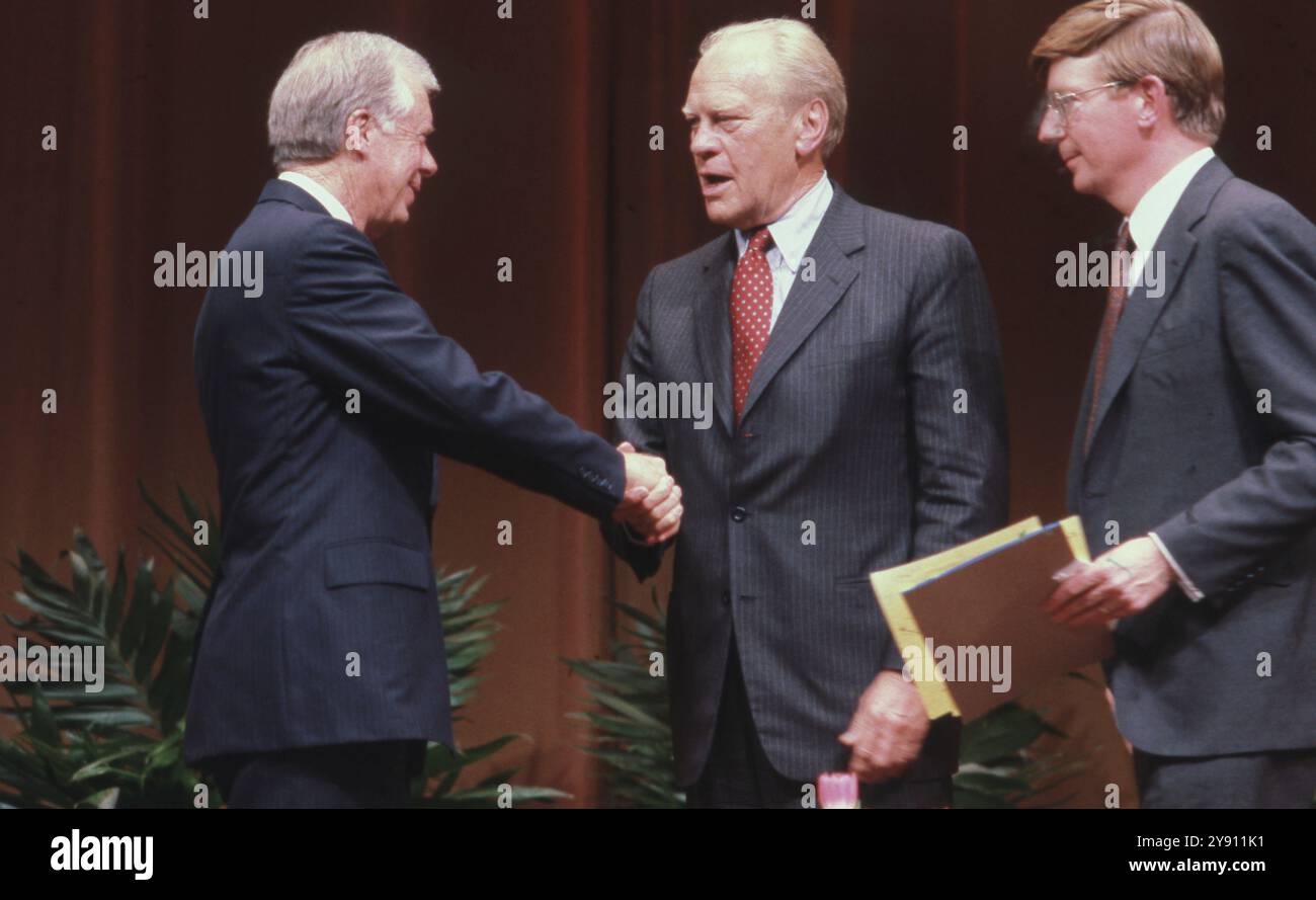 Former U.S. President JIMMY CARTER (left) greets former President ...