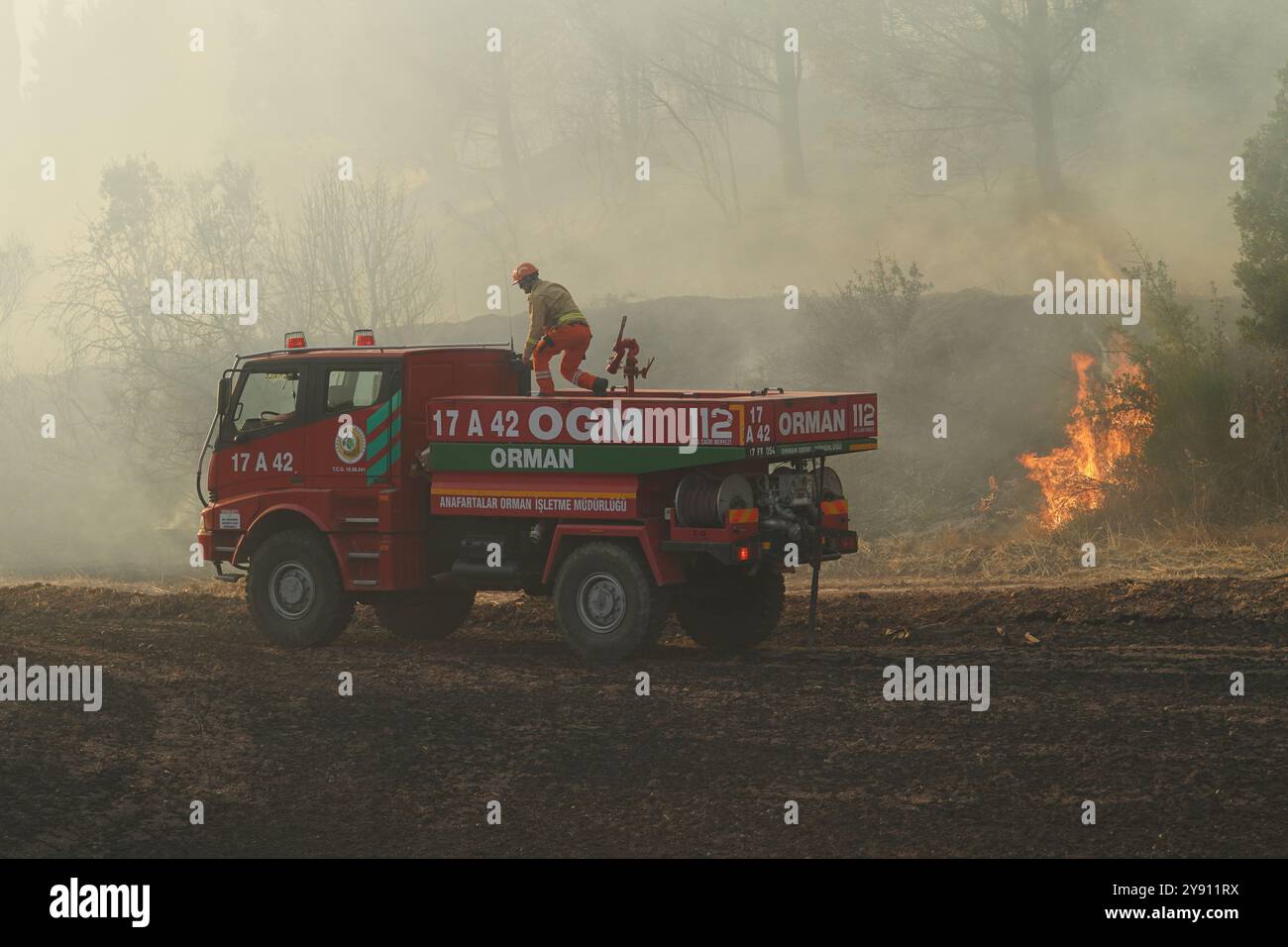 CANAKKALE, TURKIYE - JUNE 18, 2024: Firefighters extinguish forest fire ...