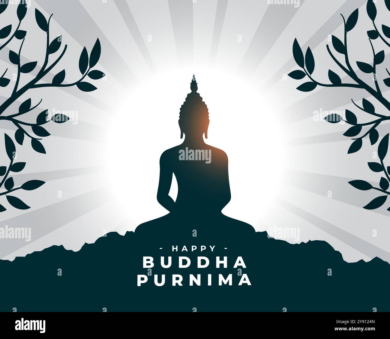 happy buddha purnima spiritual background with bodhi leaves vector ...