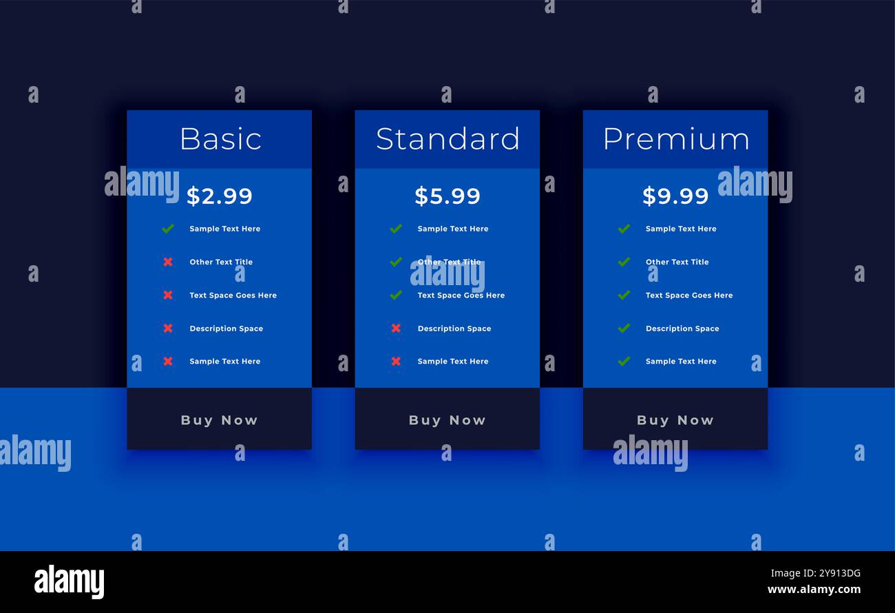 3 Option Pricing Checklist Layout For Web Comparison Vector Stock Vector Image And Art Alamy