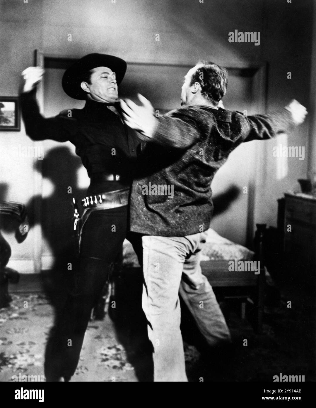 Tony Martin, John Doucette, on-set of the western film, "Quincannon ...