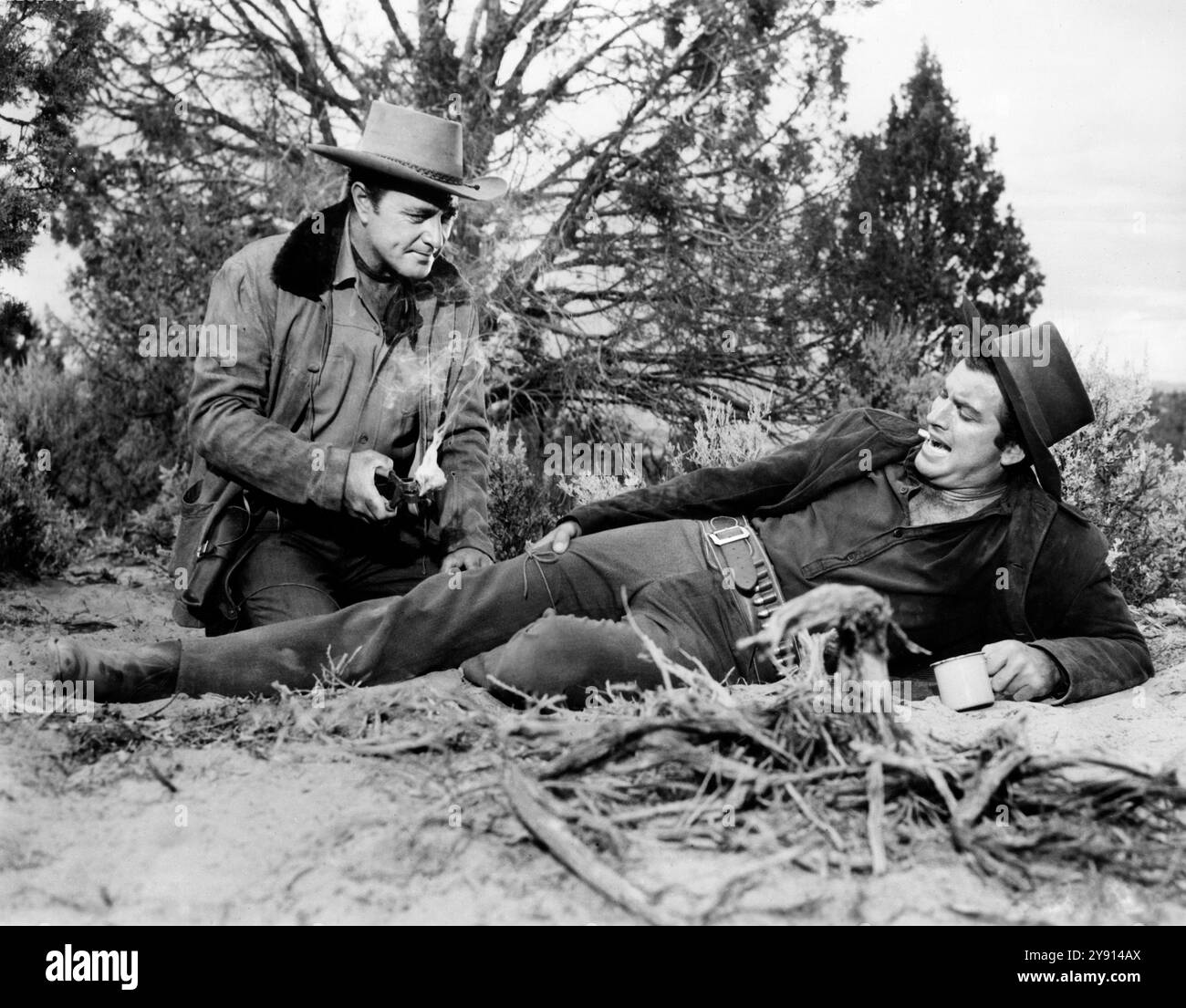 Tony Martin, John Bromfield, on-set of the western film, "Quincannon ...
