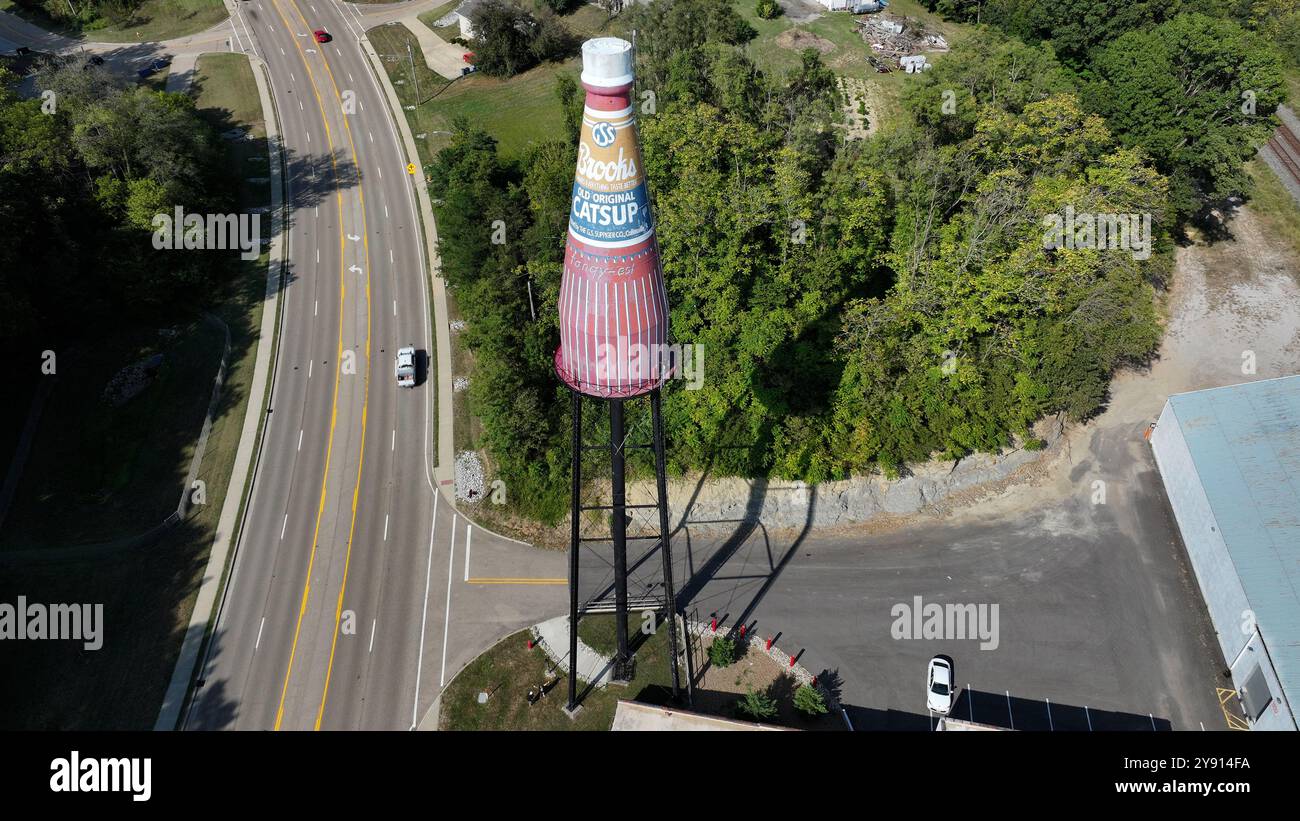Aerial view of the World’s Largest Catsup Bottle along Route 66 in ...
