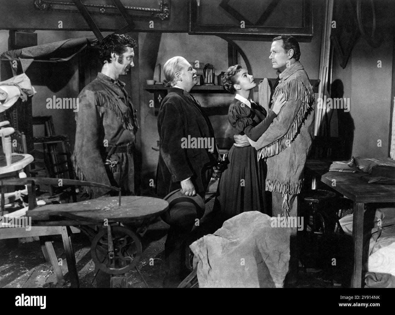 James Griffith, Wallace Ford, Felicia Farr, Joel McCrae, on-set of the ...