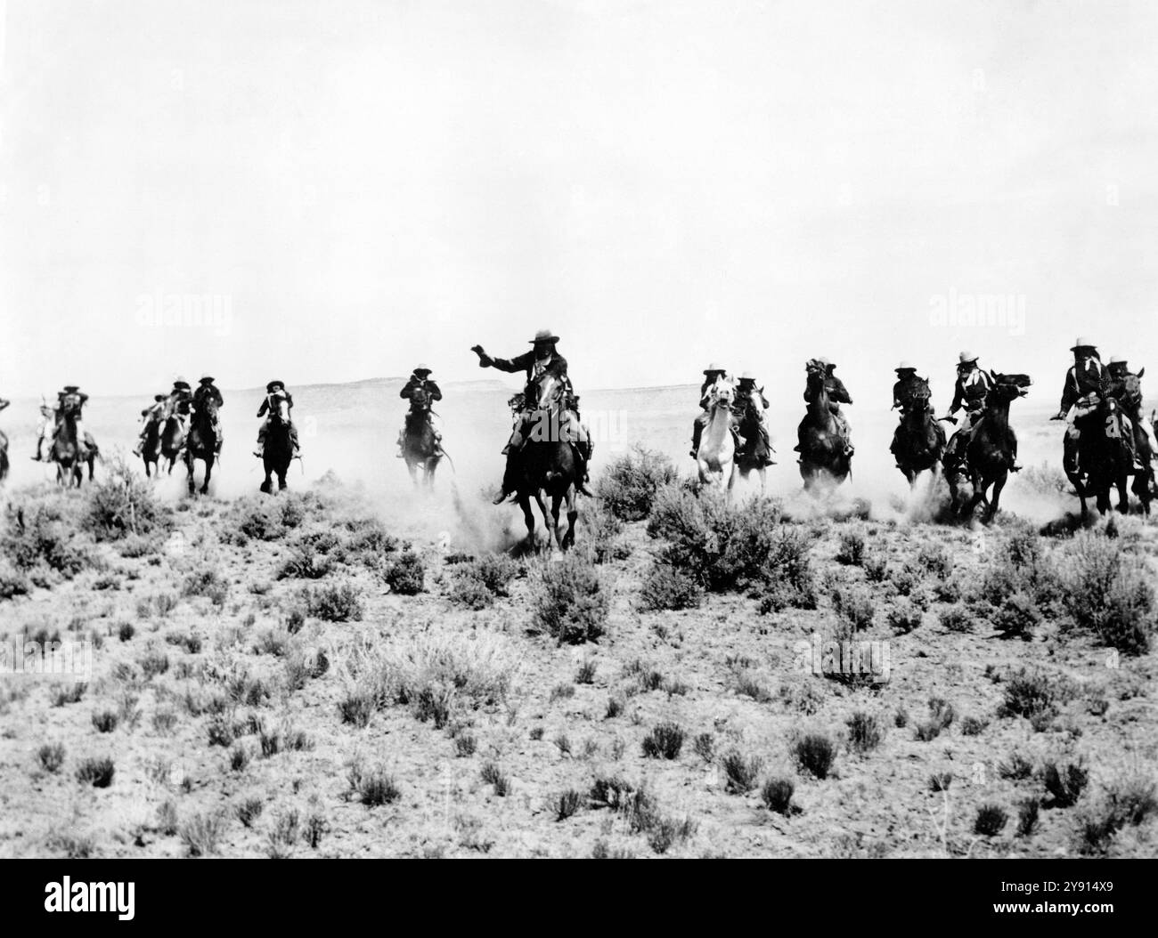 Charging U.S. Cavalry, on-set of the western film, "Fort Yuma", United ...