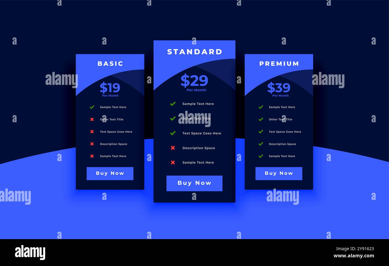 pricing or subscription plan chart layout for web business vector Stock ...