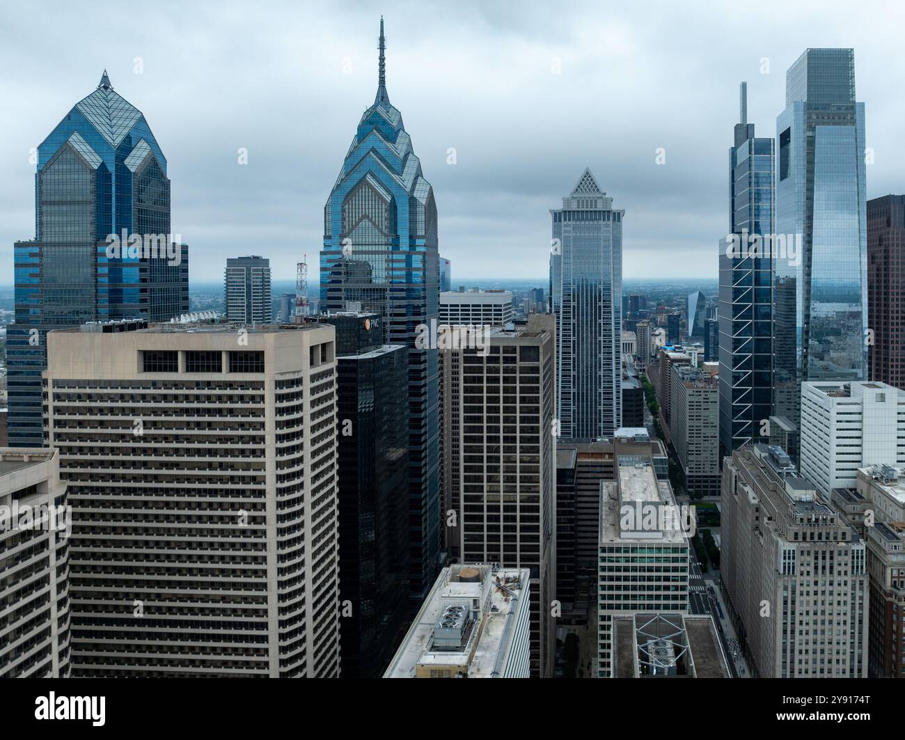 Aerial view of the Skyscrapers of Liberty Place in Philadelphia ...