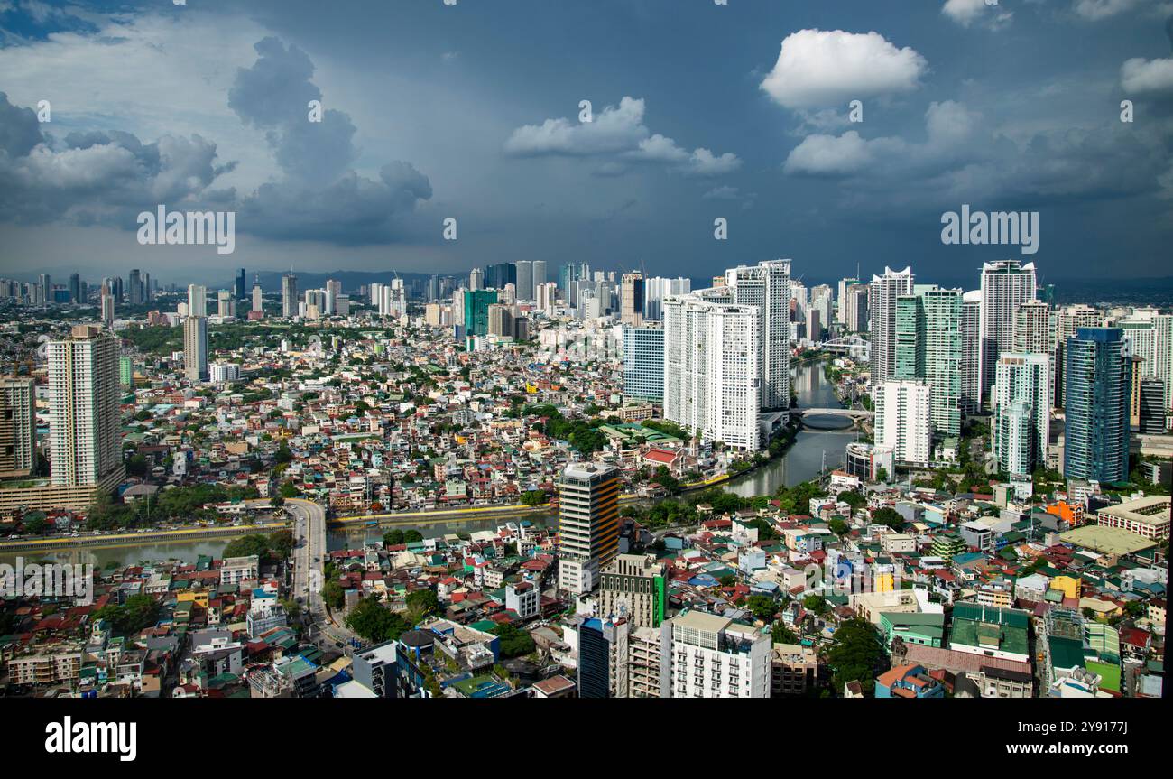 The capital city brightly lit,near to sunset,contrasting with a dark ...