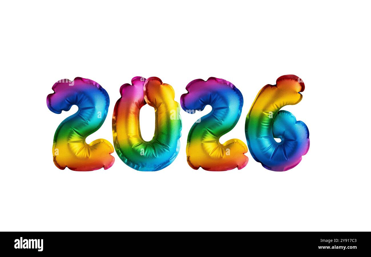 Happy New Year 2026 - Balloon in the form of lit numbers Stock Photo ...