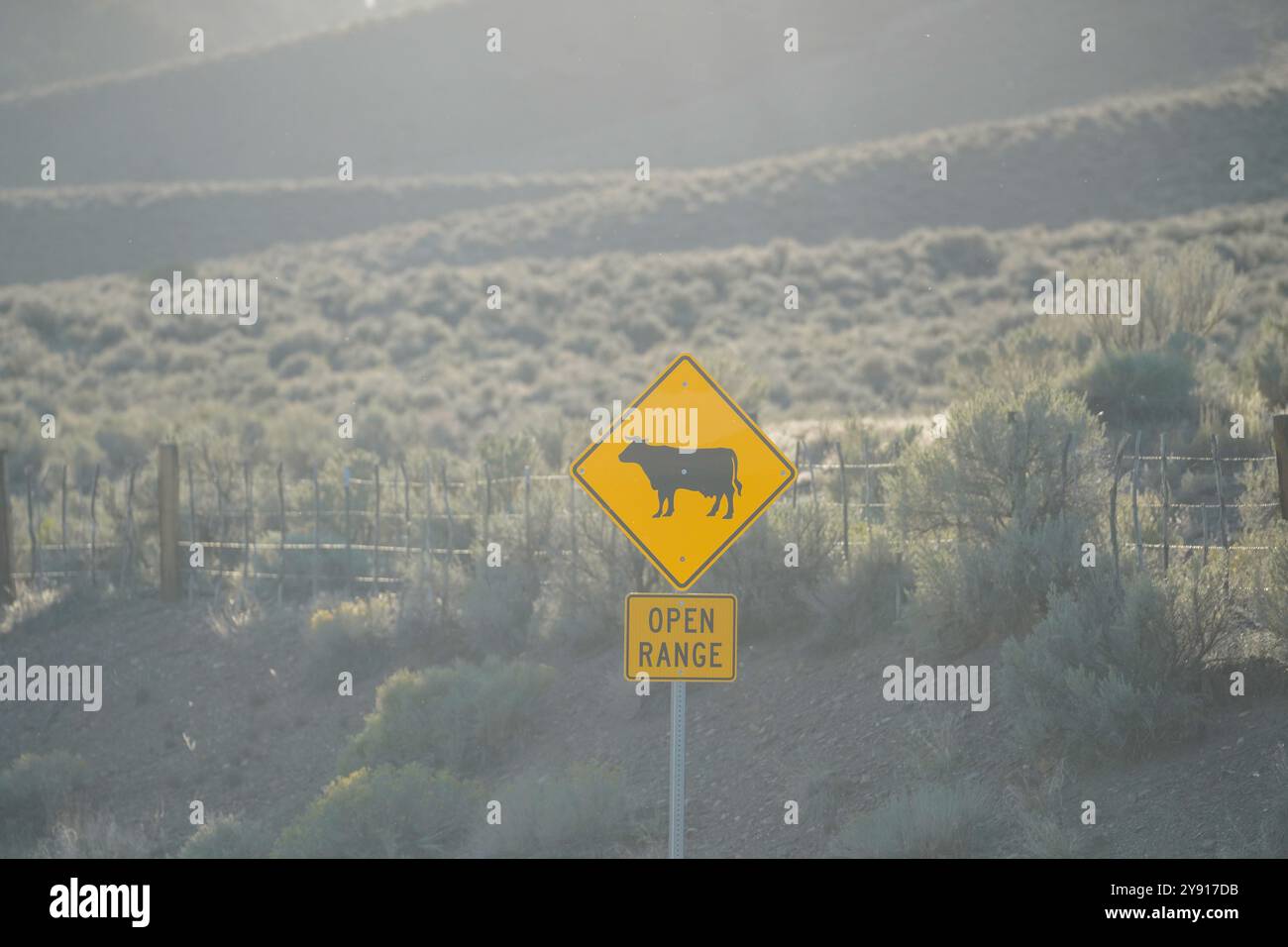 Open Range road sign in the Nevada desert just before sunset Stock ...