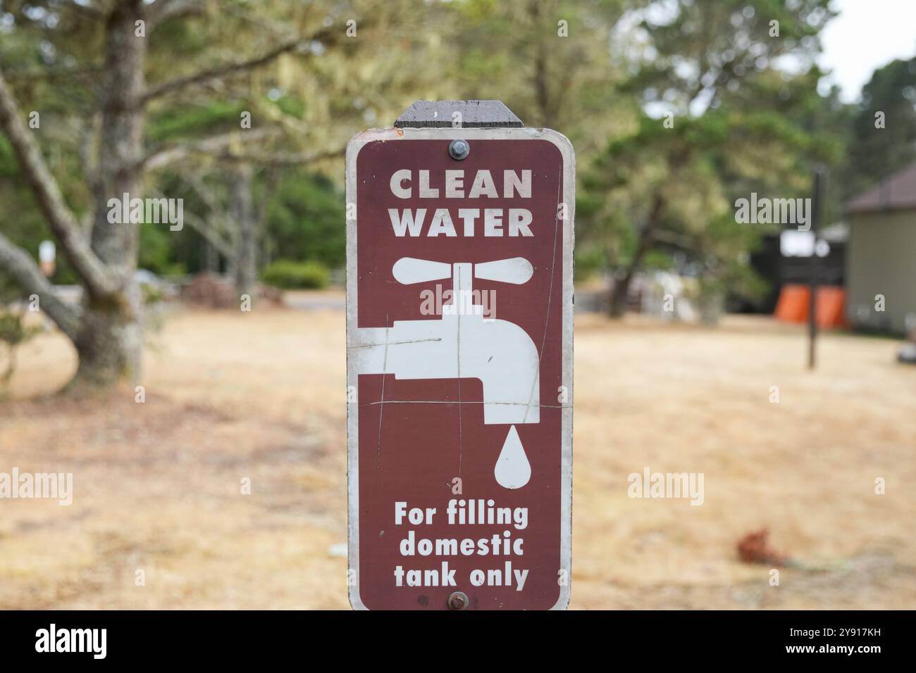 Clean Water (For Domestic Tank Only) sign at campground with parking ...