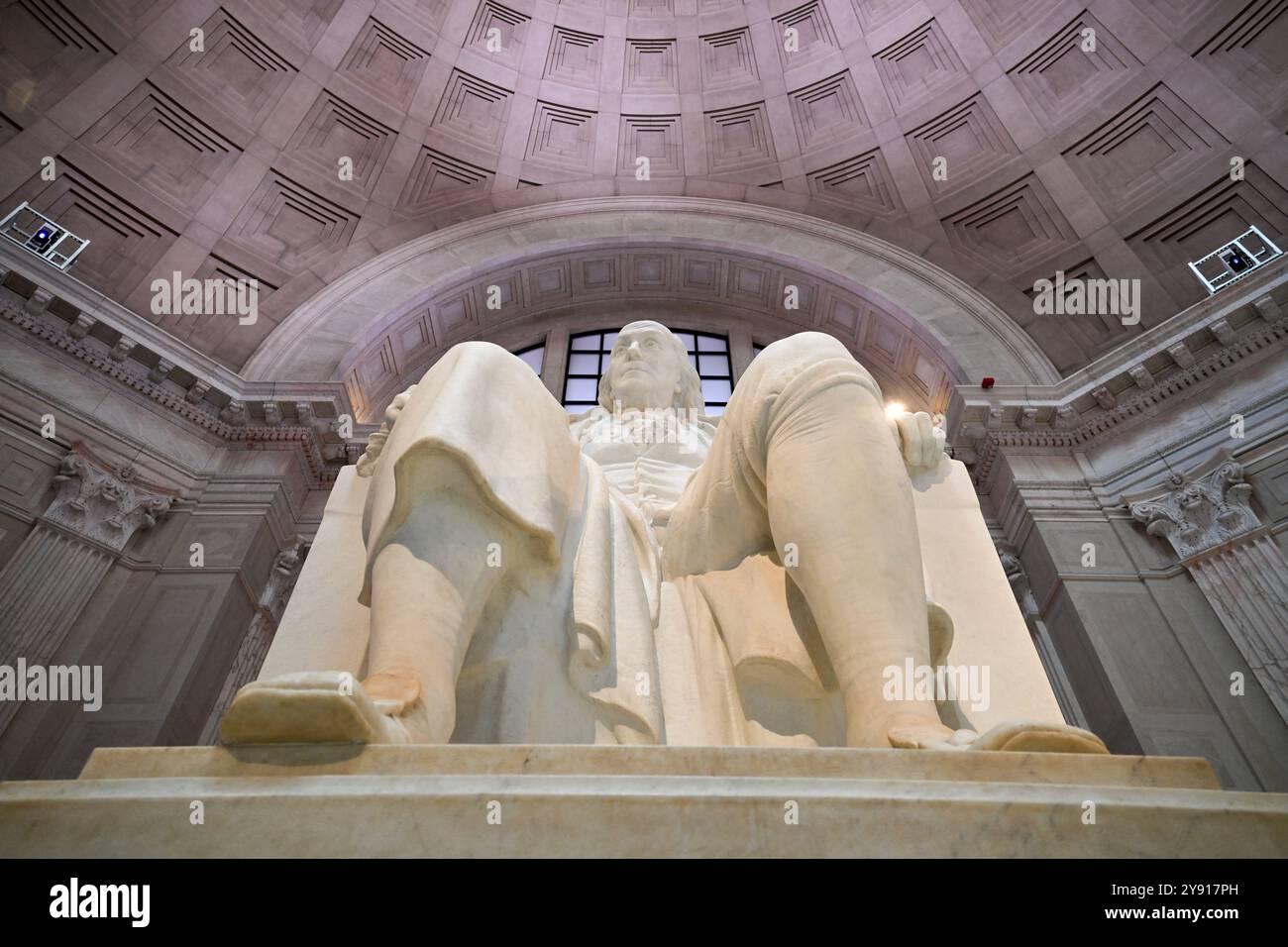 Philadelphia, Pennsylvania - May 26, 2024: Ben Franklin in the rotunda ...