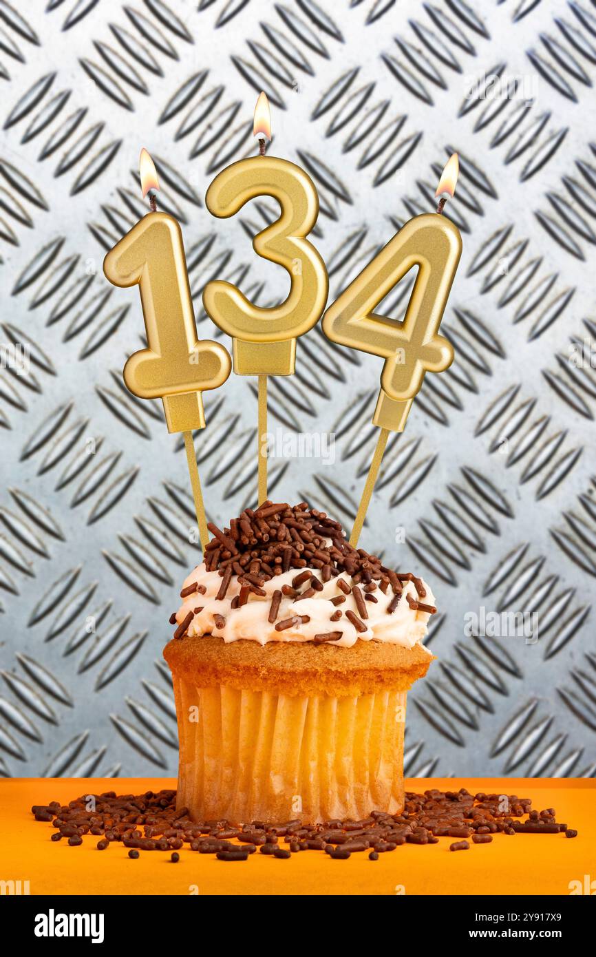 Birthday candle number 134 - Industrial metallic background Stock Photo ...