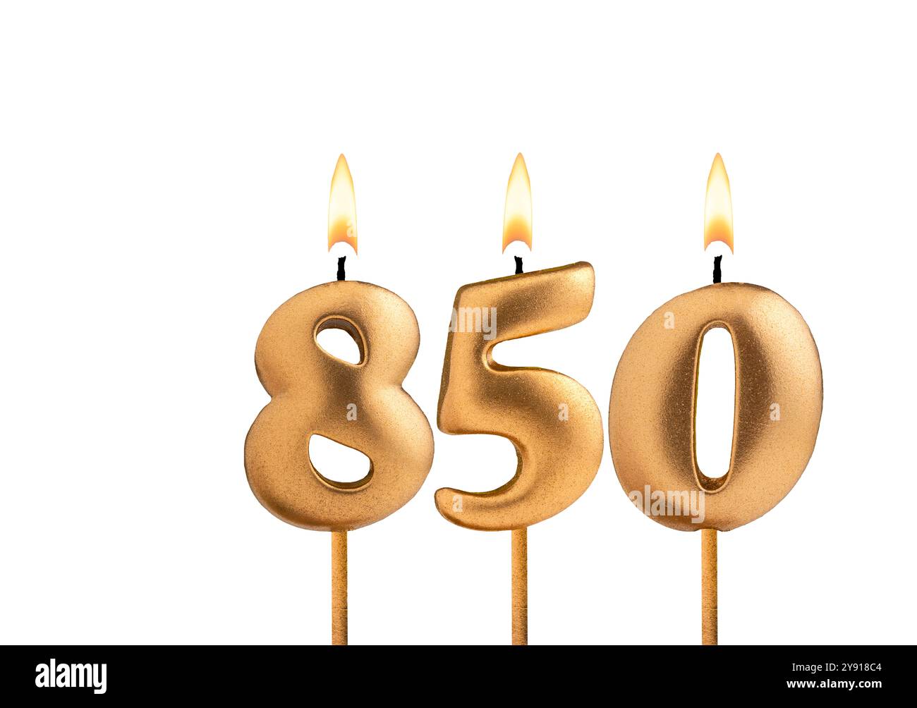 Birthday number 850 - Golden candle on white background Stock Photo - Alamy
