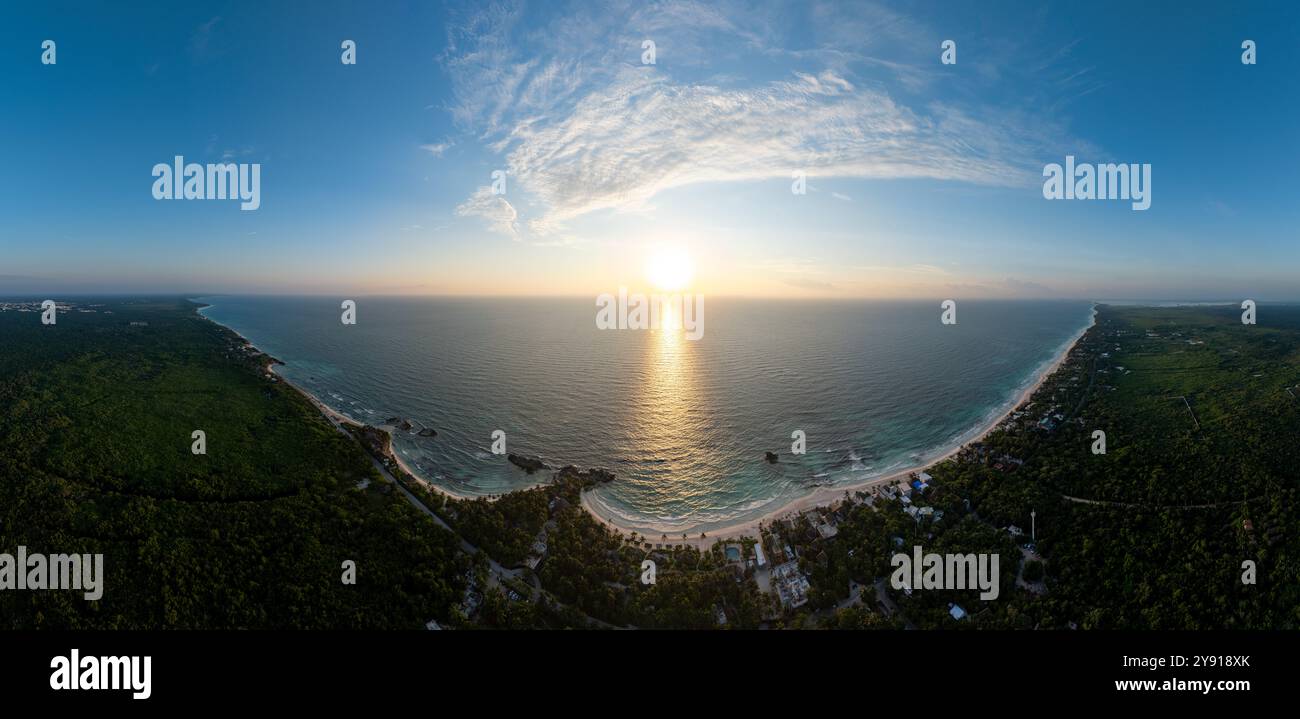 Aerial view of the sunrise of Tulum in Yucatan, Mexico at dawn Stock ...