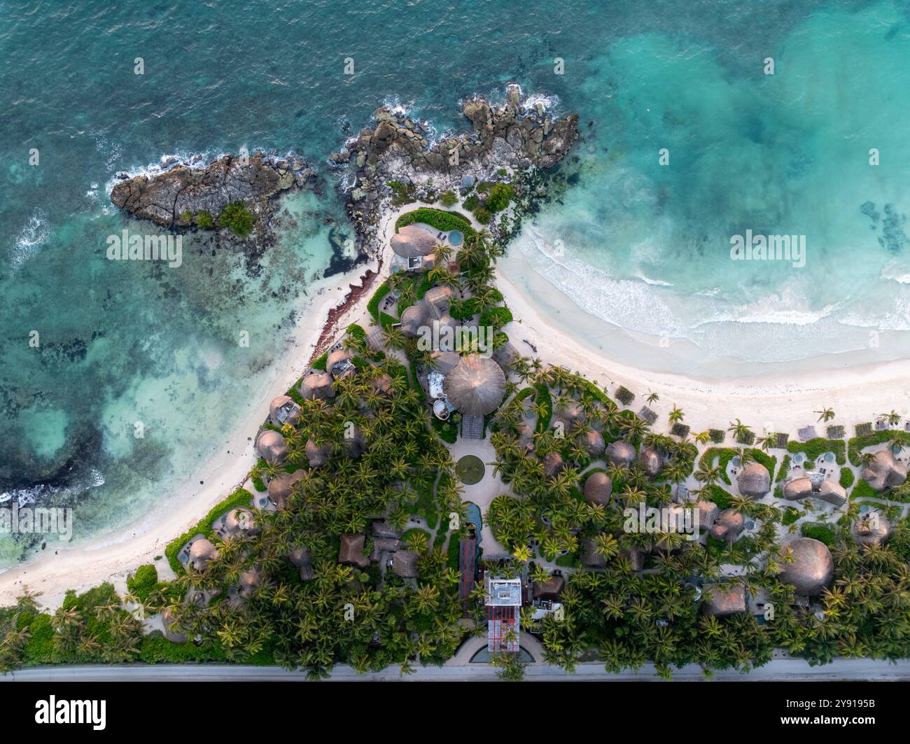 Aerial view of the sunrise of Tulum in Yucatan, Mexico at dawn Stock ...
