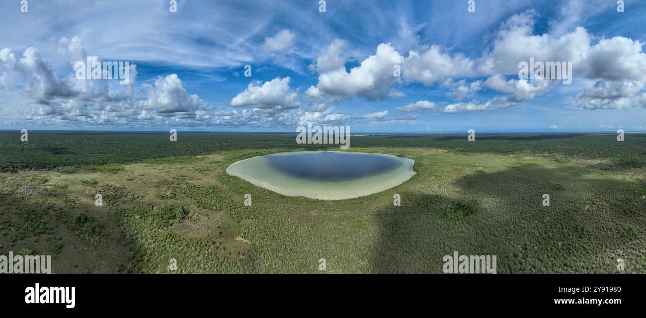 Laguna Kaan Luum aerial view. Located just outside Tulum Mexico is a ...