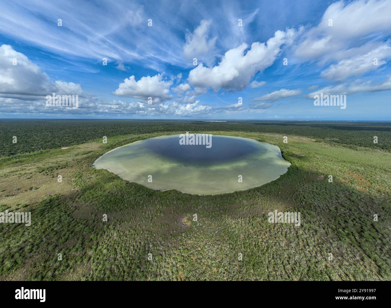 Laguna Kaan Luum aerial view. Located just outside Tulum Mexico is a ...