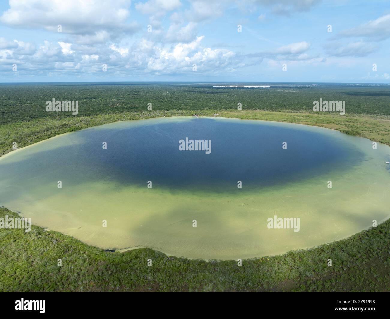 Laguna Kaan Luum aerial view. Located just outside Tulum Mexico is a ...