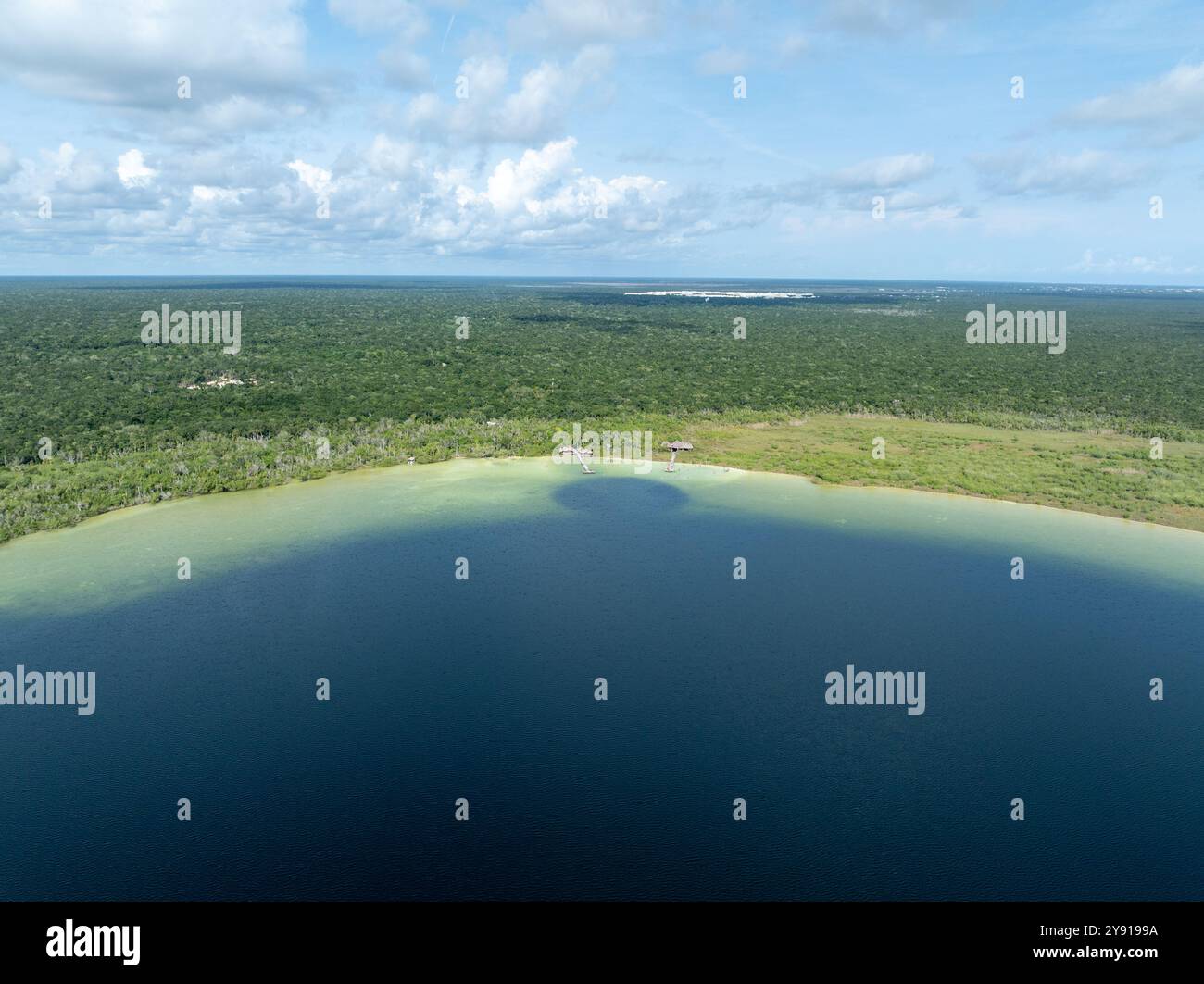 Laguna Kaan Luum aerial view. Located just outside Tulum Mexico is a ...