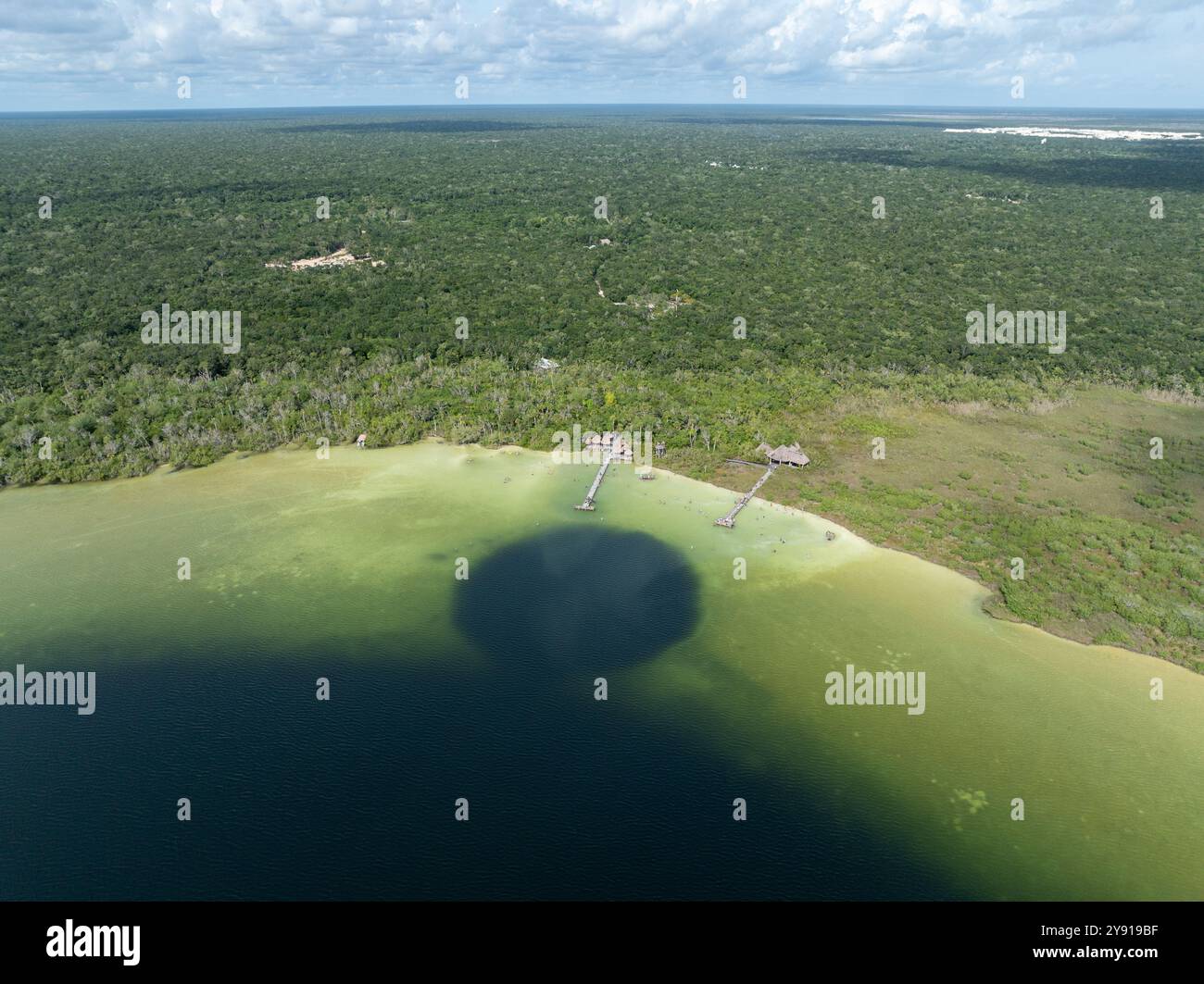 Laguna Kaan Luum aerial view. Located just outside Tulum Mexico is a ...