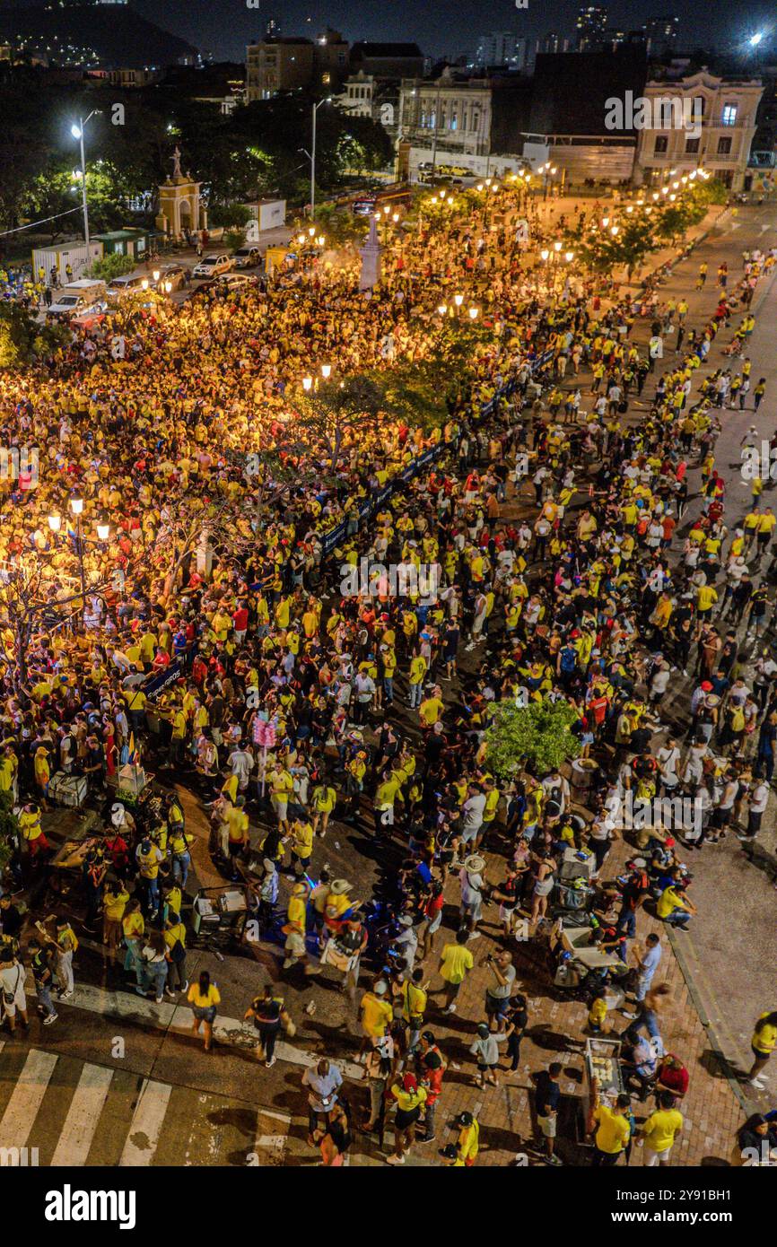Aerial view of the people of Colombia Celebration the classification of ...