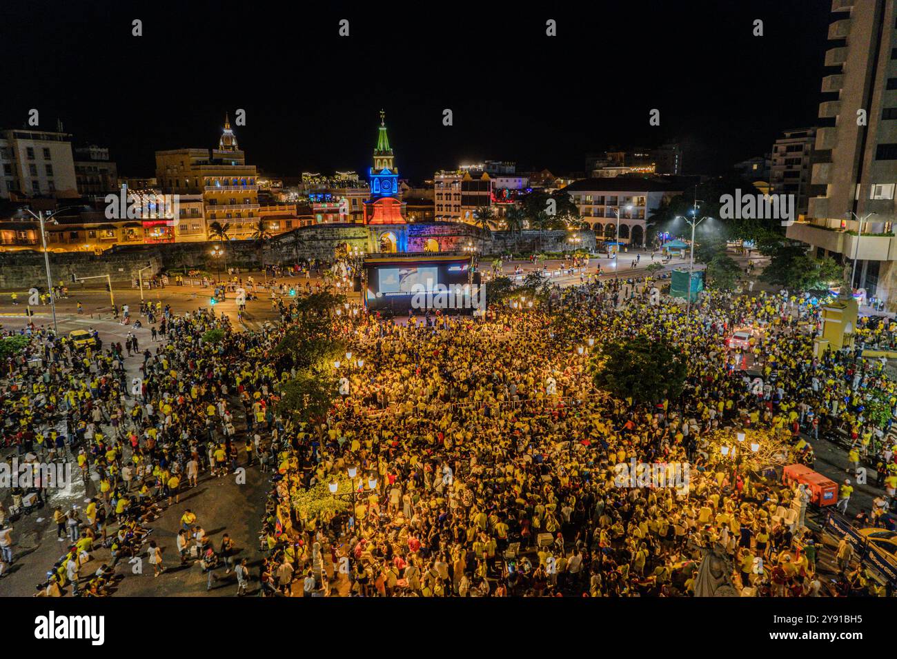 Aerial view of the people of Colombia Celebration the classification of ...