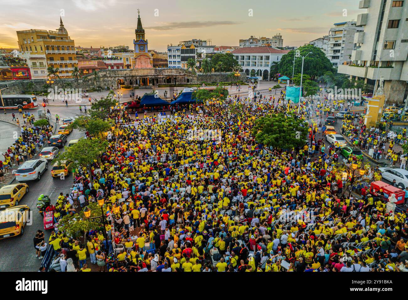 Aerial view of the people of Colombia Celebration the classification of ...