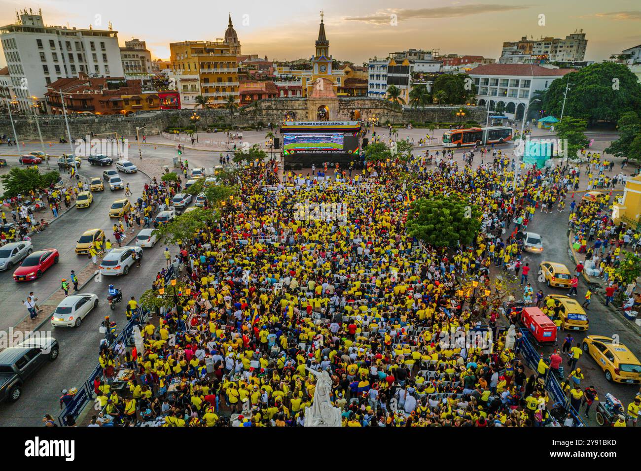 Aerial view of the people of Colombia Celebration the classification of ...