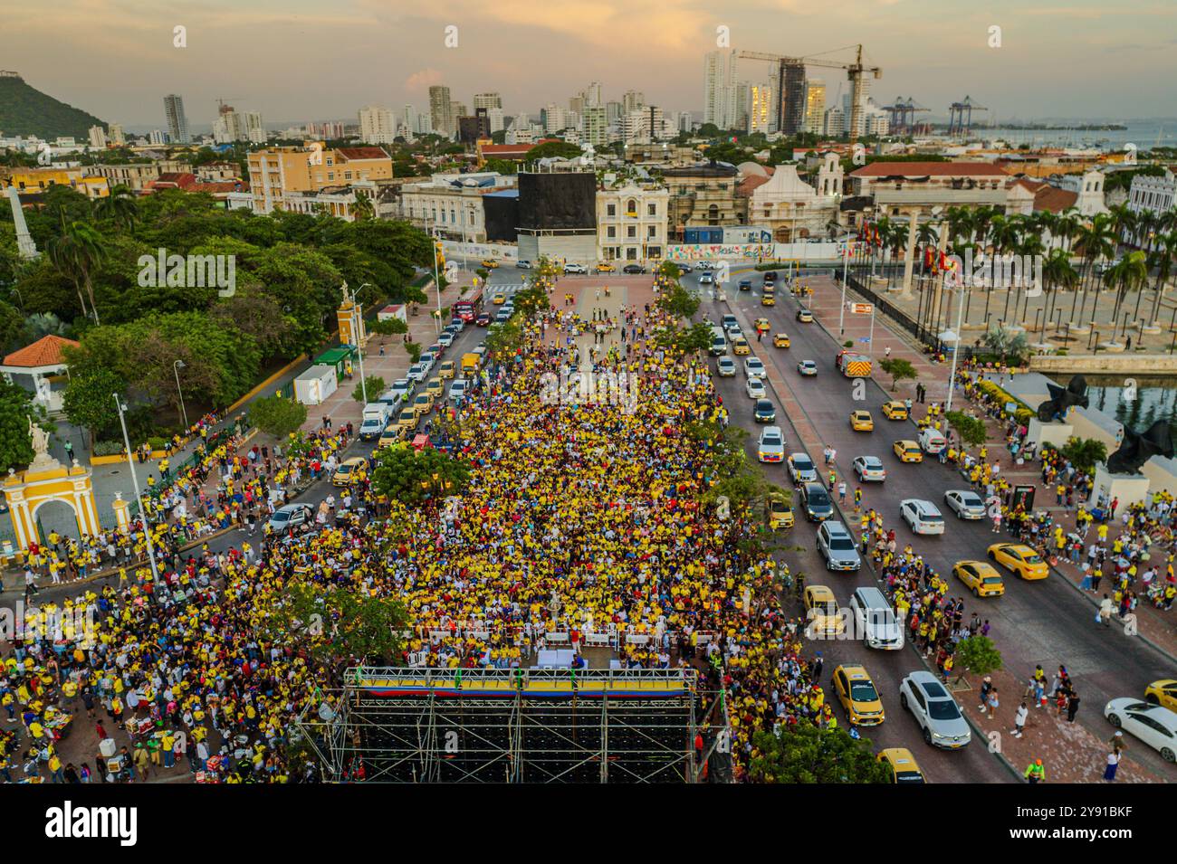 Aerial view of the people of Colombia Celebration the classification of ...