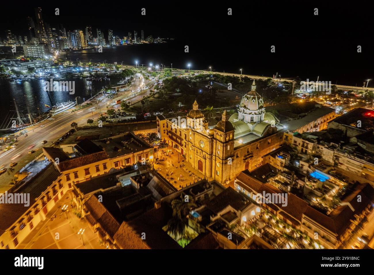 Beautiful aerial view of the city of Cartagena in colonial walled city ...