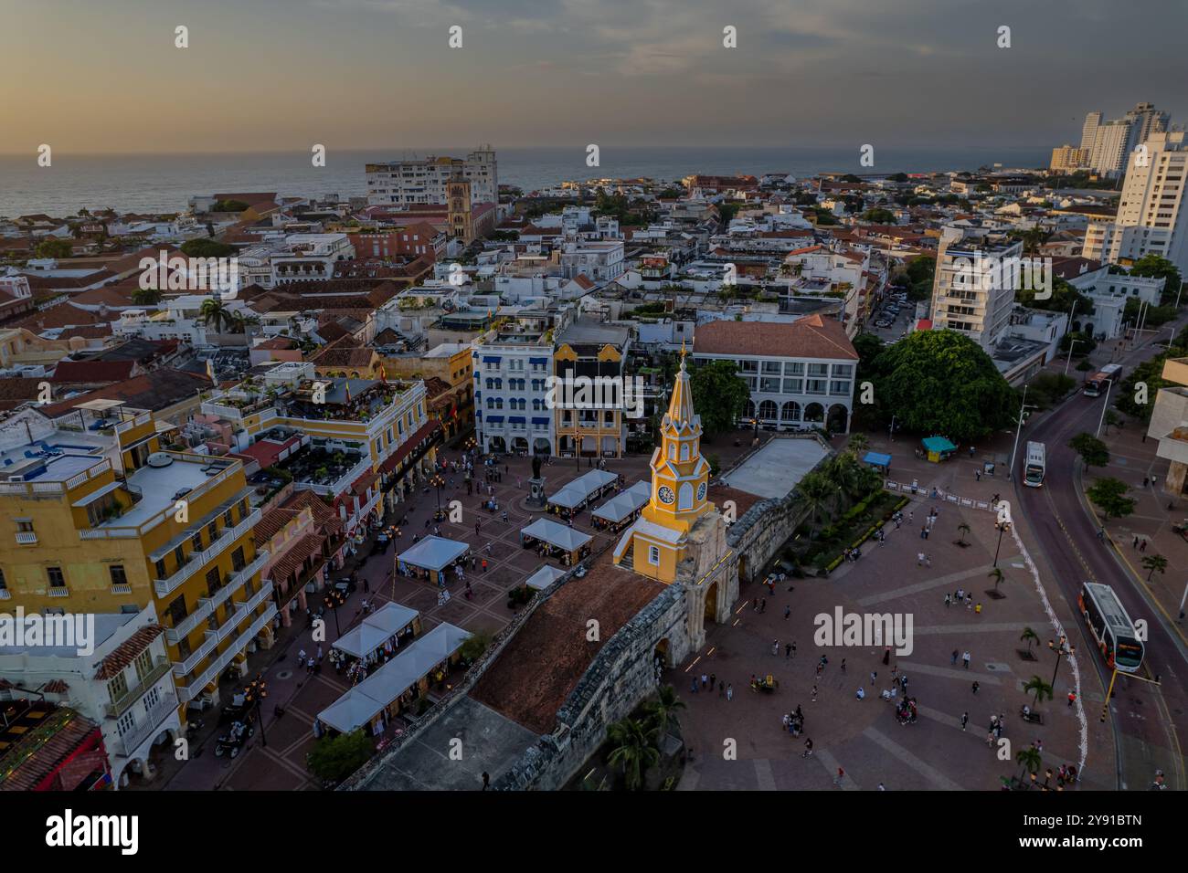 Beautiful aerial view of the city of Cartagena in colonial walled city ...