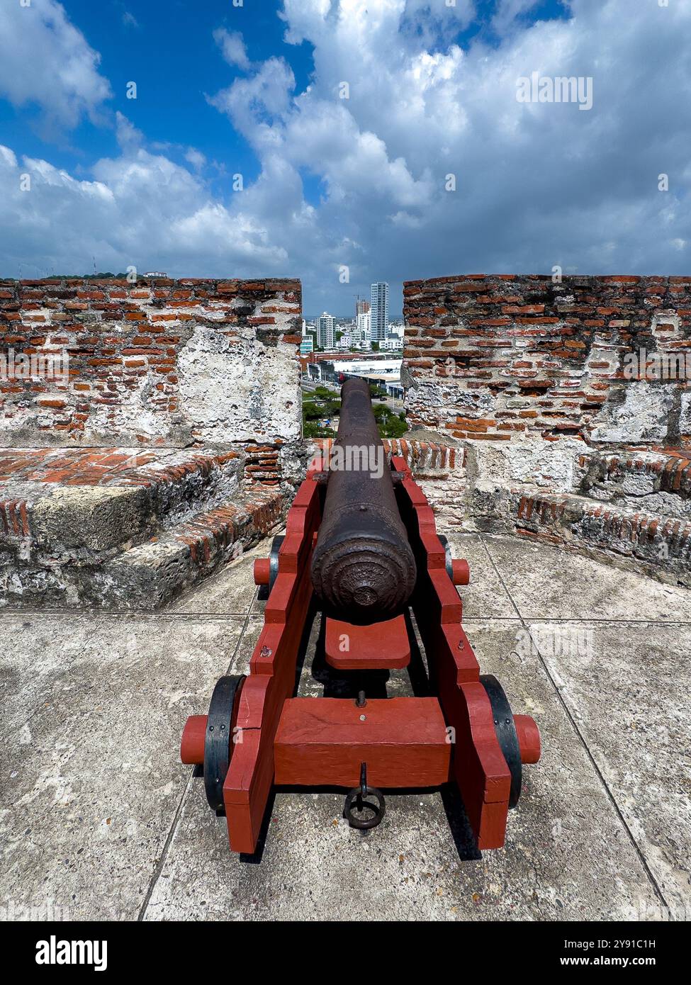 Beautiful aerial drone view of the San Felipe Castle, with the huge ...