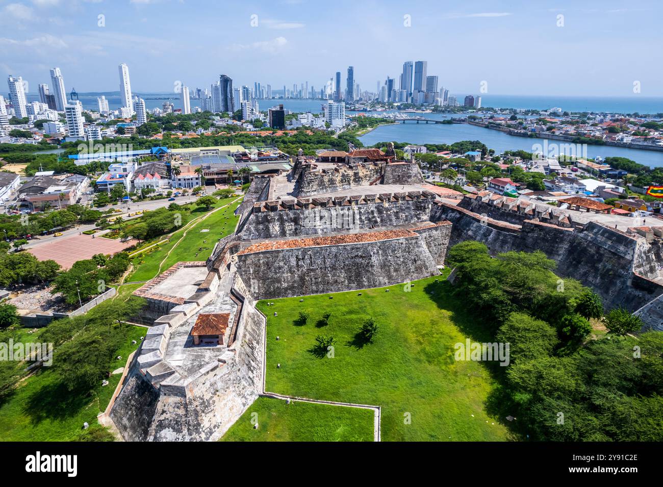 Beautiful aerial drone view of the San Felipe Castle, with the huge ...