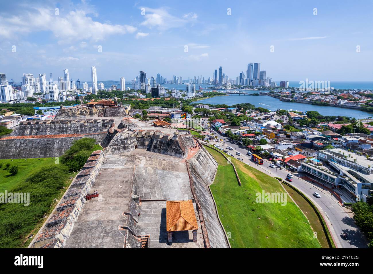 Beautiful aerial drone view of the San Felipe Castle, with the huge ...