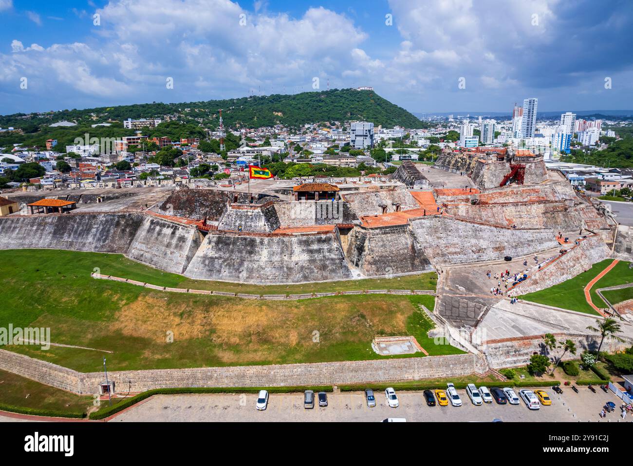 Beautiful aerial drone view of the San Felipe Castle, with the huge ...