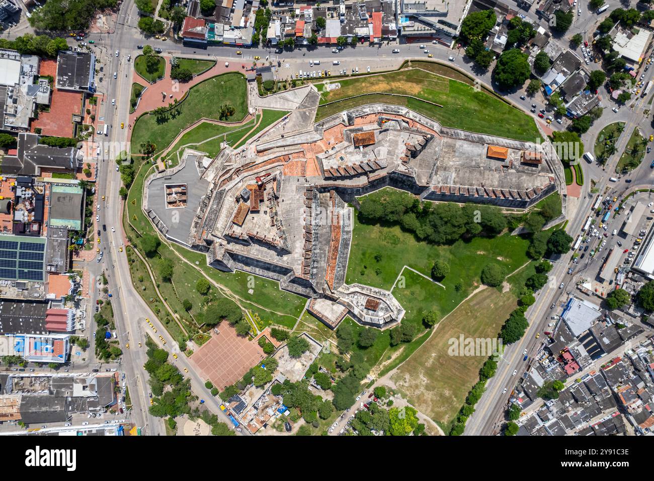 Beautiful aerial drone view of the San Felipe Castle, with the huge ...