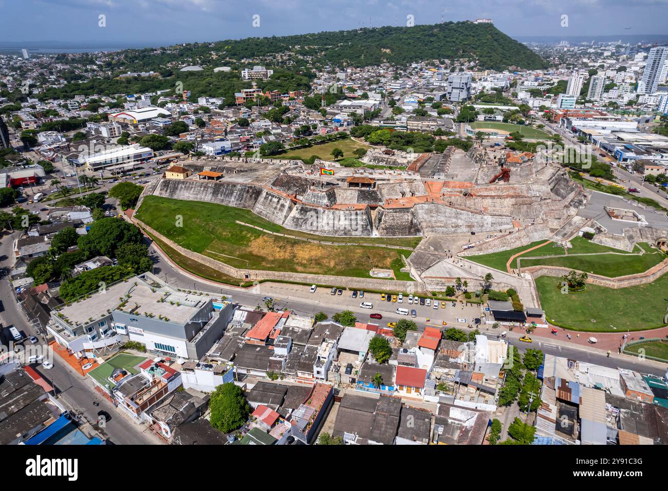 Beautiful aerial drone view of the San Felipe Castle, with the huge ...