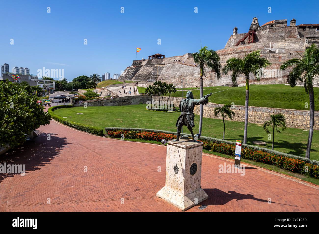 Beautiful aerial drone view of the San Felipe Castle, with the huge ...