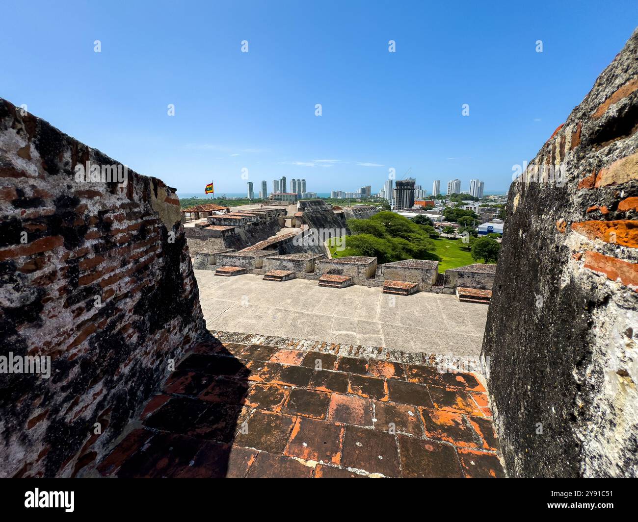 Beautiful aerial drone view of the San Felipe Castle, with the huge ...