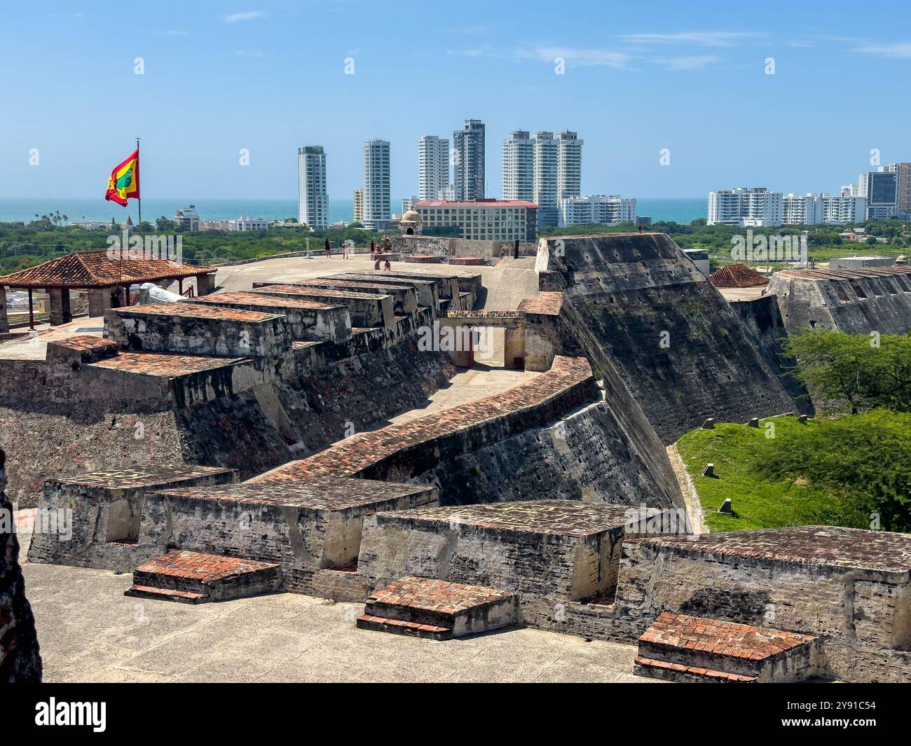 Beautiful aerial drone view of the San Felipe Castle, with the huge ...