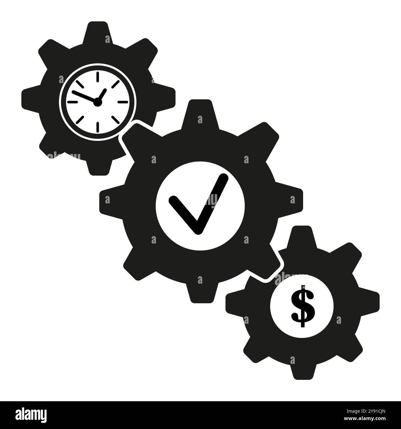 Gear checkmark icon. Time management cogwheel. Dollar system symbol ...