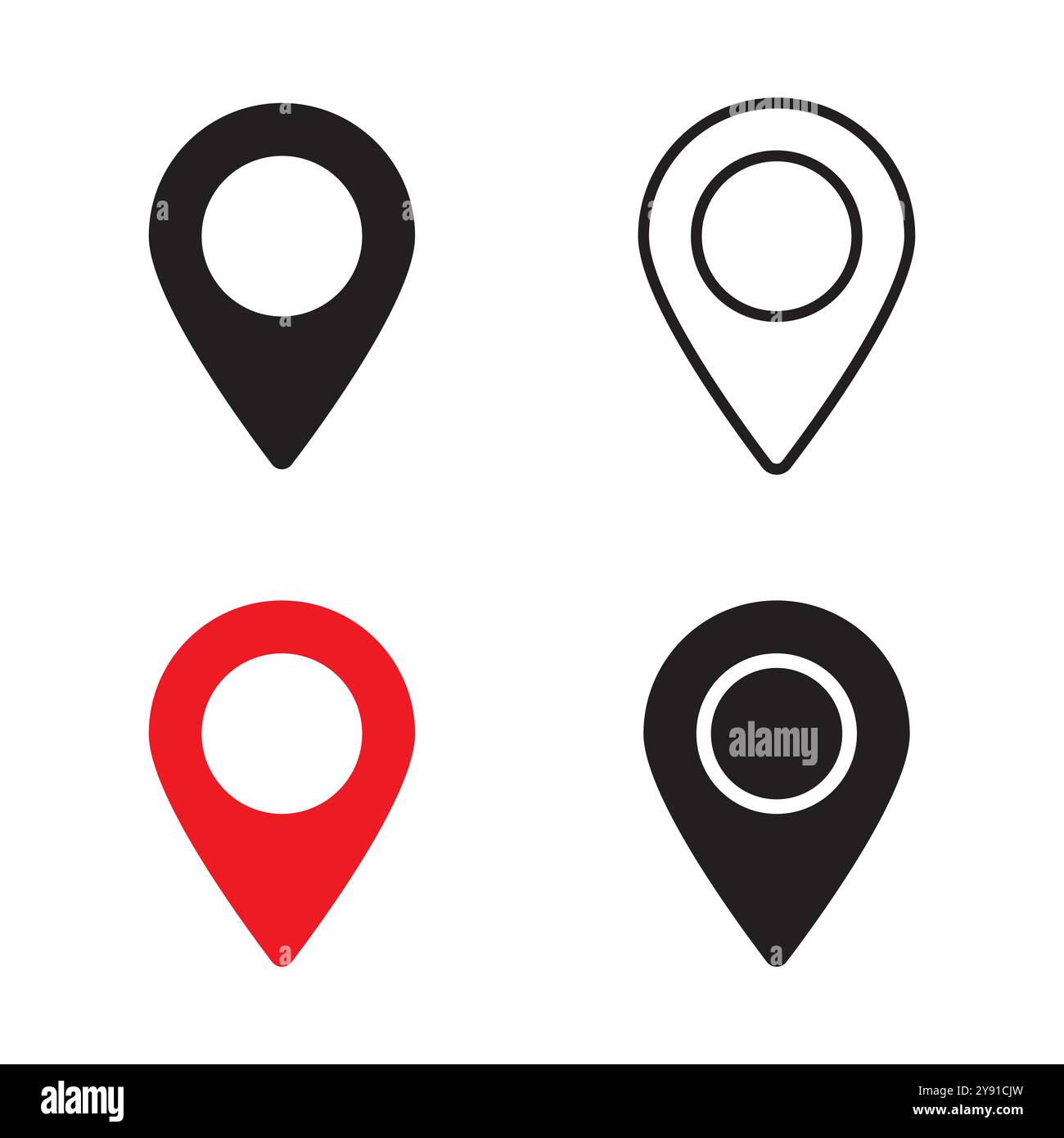 Location pin icon set. Map marker symbols. Red and black variations. Vector graphic design Stock ...