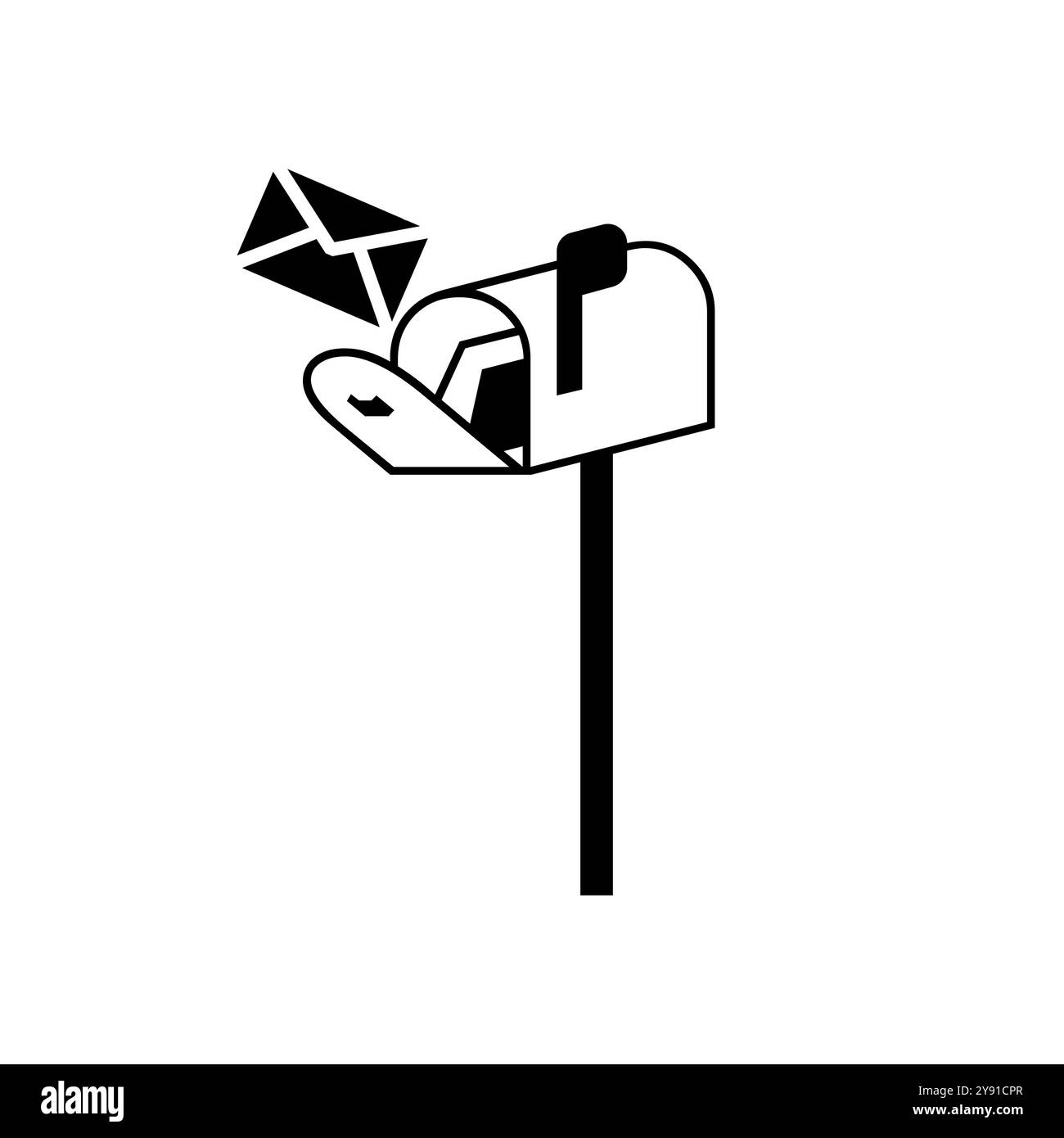 Mailbox icon. Open mail symbol. Envelope flying graphic. Simple postal ...