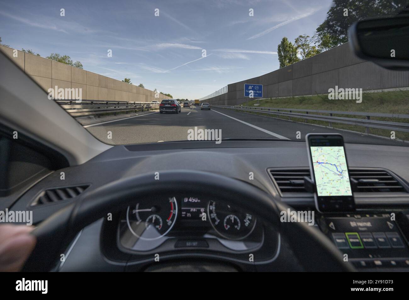 Driving on the A73 motorway with navigation by mobile phone, noise ...
