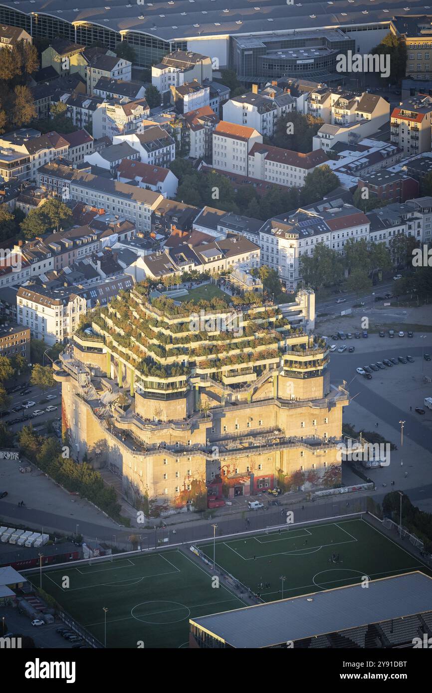 Aerial view of Gruener Bunker St. Pauli at sunset, Hamburg, Germany ...