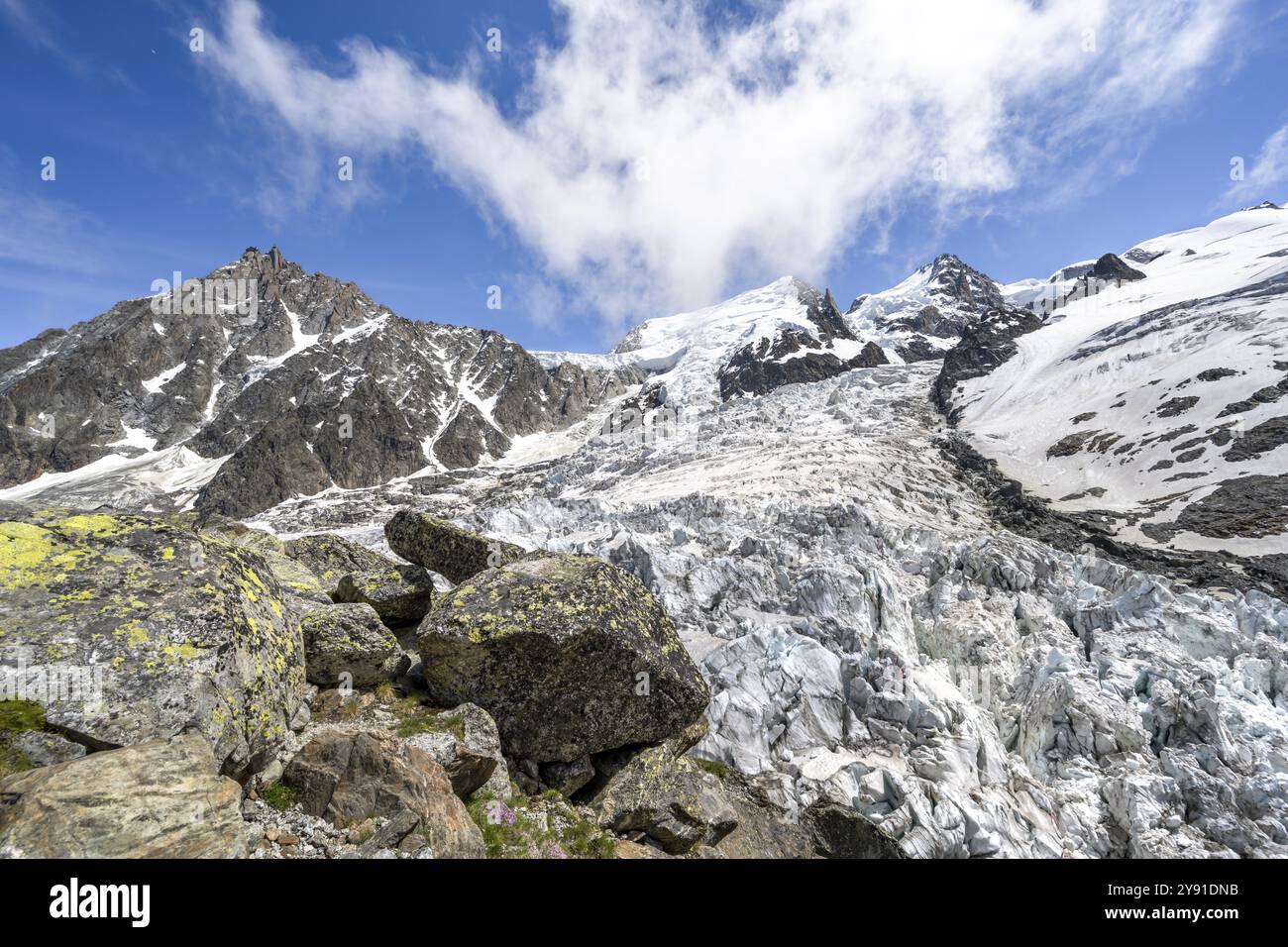 High alpine glaciated mountain landscape, La Jonction, Glacier des ...